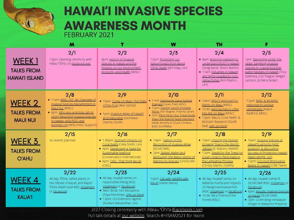 Hawaii Invasive Species Month (HISAM) Schedule | Aquatic Invasive Species